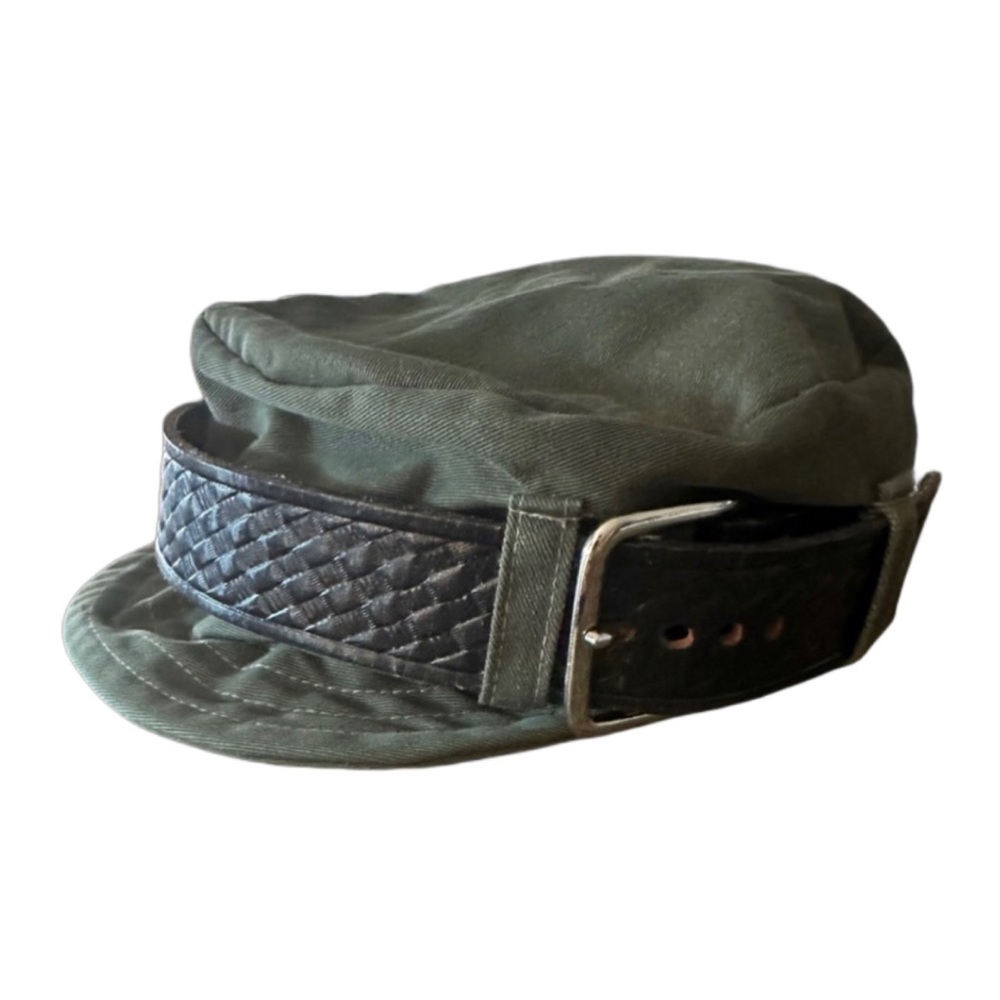 New Vintage Army Green Cap With Leather Belt & Buckle… - Gem